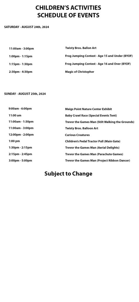 Schedule of Events – Welcome to the Chester Fair